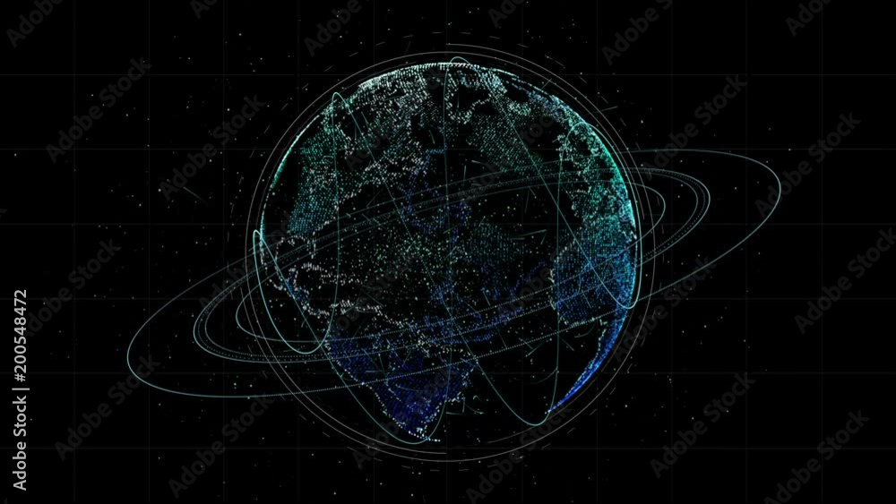 Stockvideon Earth connections, Rotation of glossy planet with glowing ...