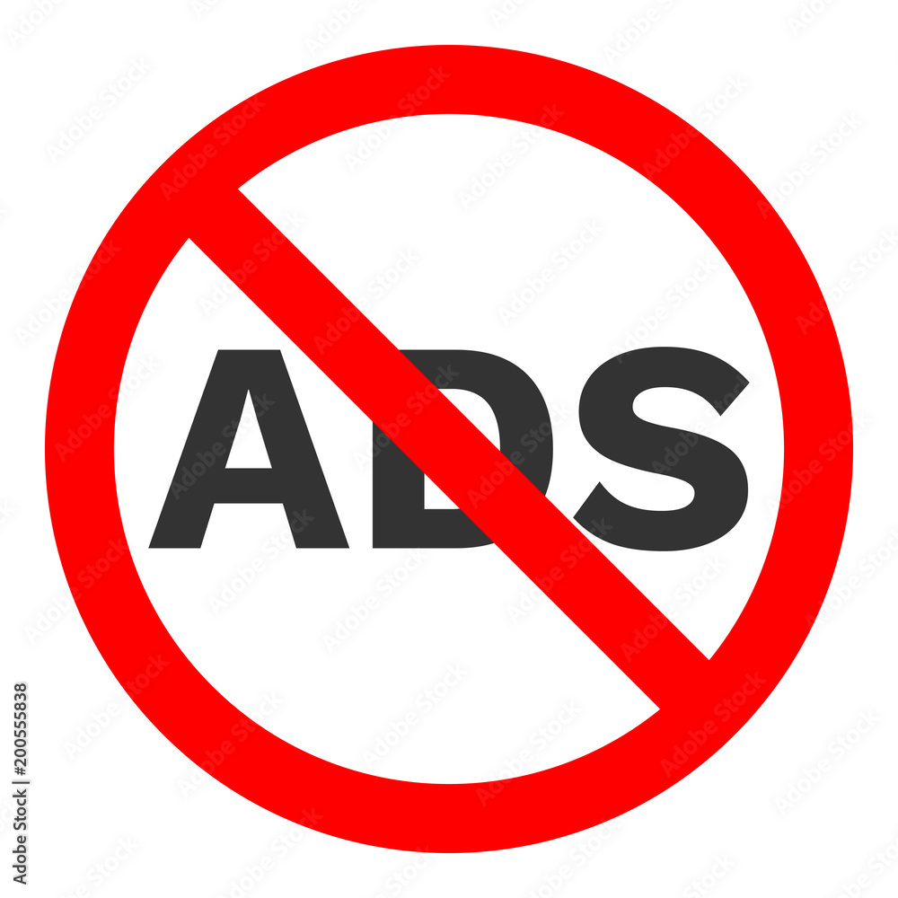 NO ADS sign. Red crossed round button. Vector icon. Stock Vector ...