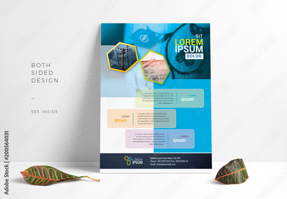 Blue Flyer Layout with Text Field Overlays Stock Template | Adobe Stock