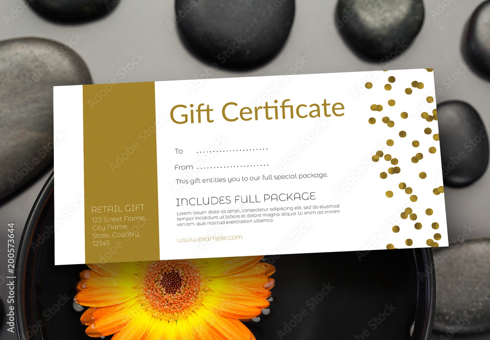 Gift Certificate Layout with Gold Accents Stock Template | Adobe Stock
