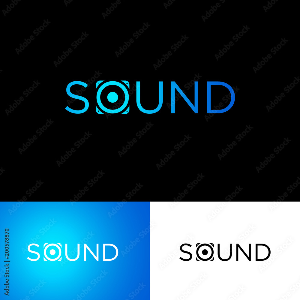 The sound of the logo. Musical acoustics logo. Blue speaker like the ...