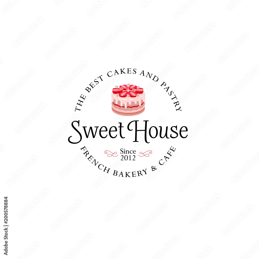 Sweet house logo. Cakes emblem. Bakery and cafe logo. A beautiful cake ...