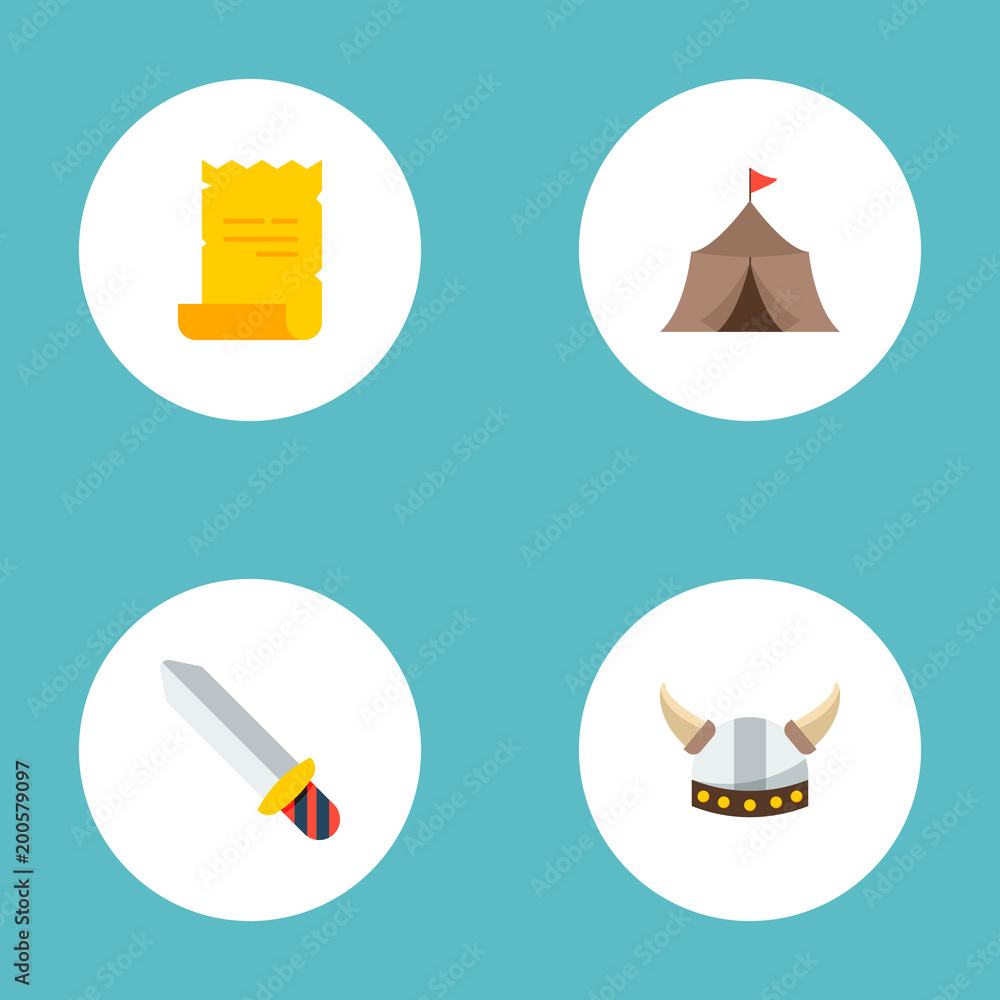 Set of game icons flat style symbols with barbarian, sword, medieval ...