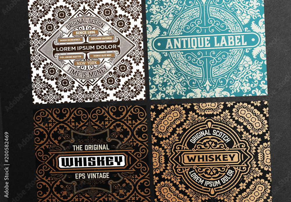 4 Square Vintage-Style Label Layouts Stock Template | Adobe Stock