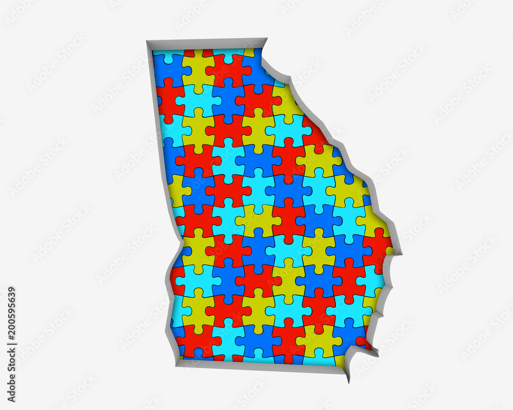 Georgia GA Puzzle Pieces Map Working Together 3d Illustration Stock ...
