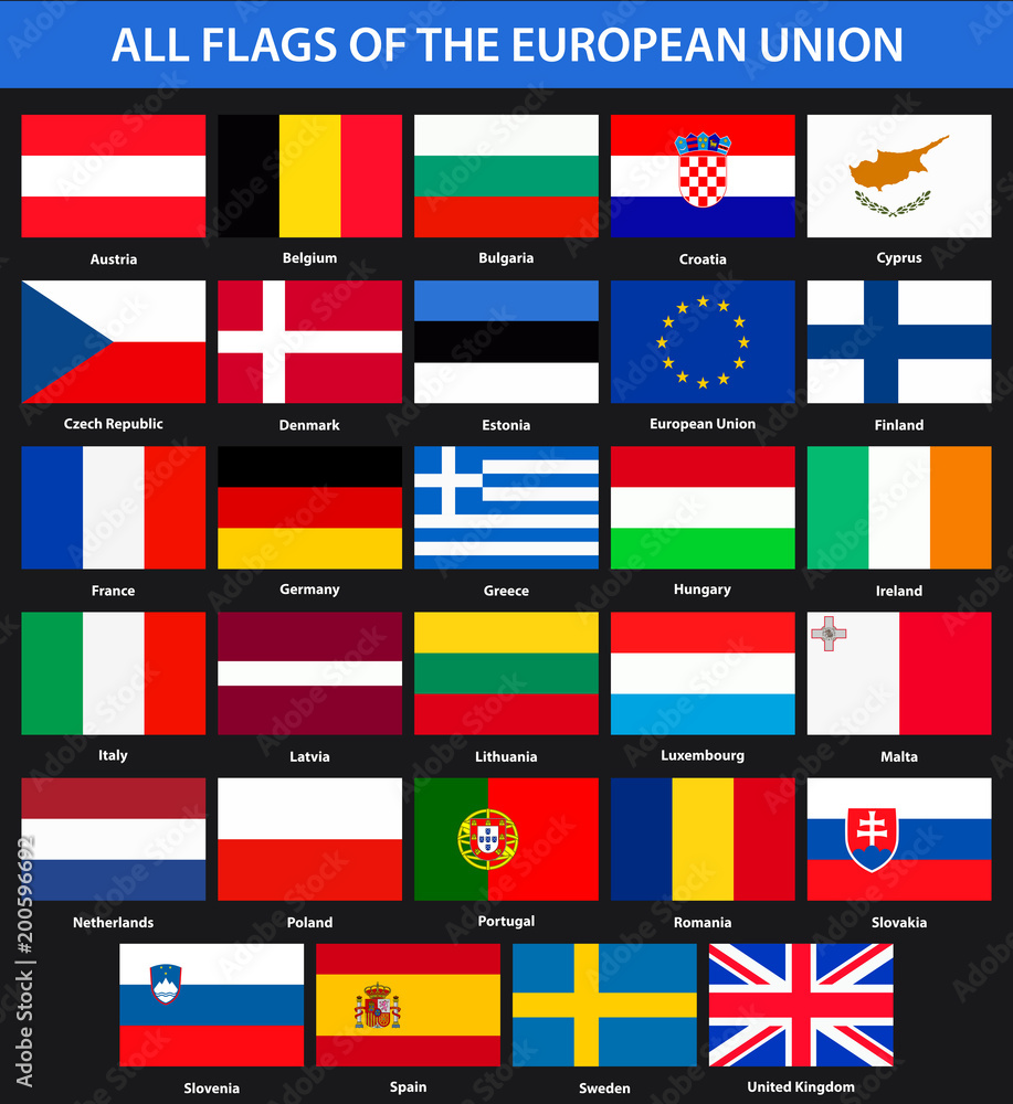 All flags of the countries of the European Union. Flat style. Stock ...