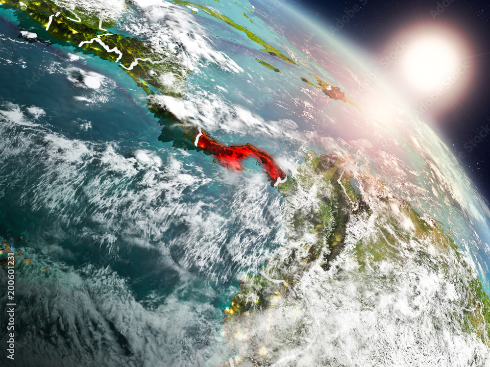 Panama from space during sunrise Stock Illustration | Adobe Stock