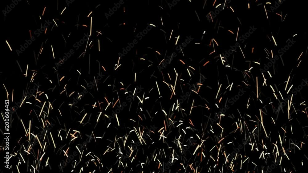 Animated realistic sparks rapidly falling and bouncing of from black ...
