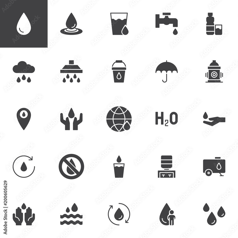 Water vector icons set, modern solid symbol collection, filled style ...