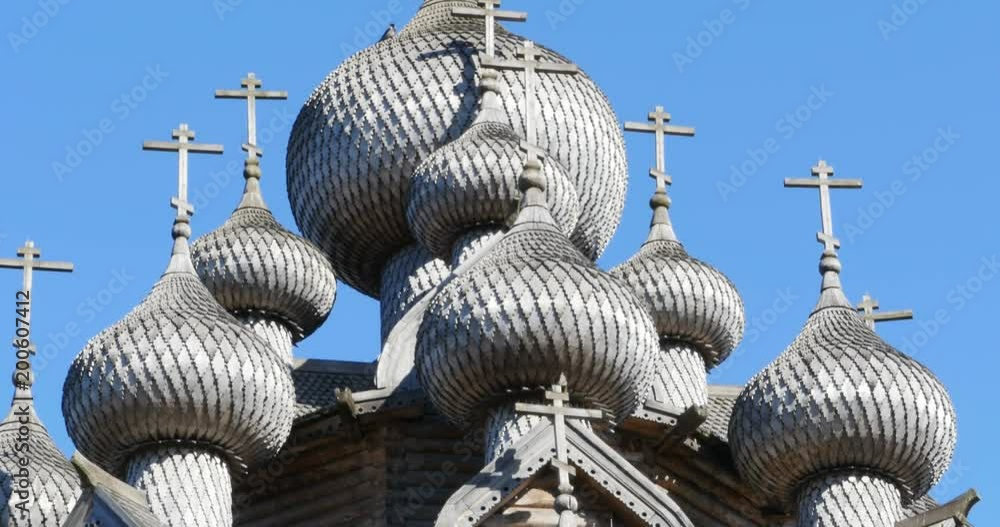 Old wooden church panorama top down, built without nails Stock Video ...