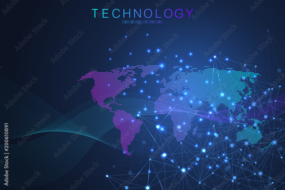 Global network connections with dotted world map. Internet connection ...