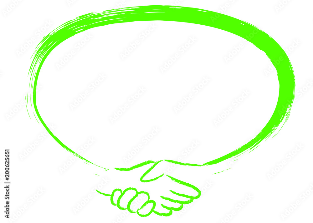 Round speech bubble with integrated handshake - hand drawn isolated ...