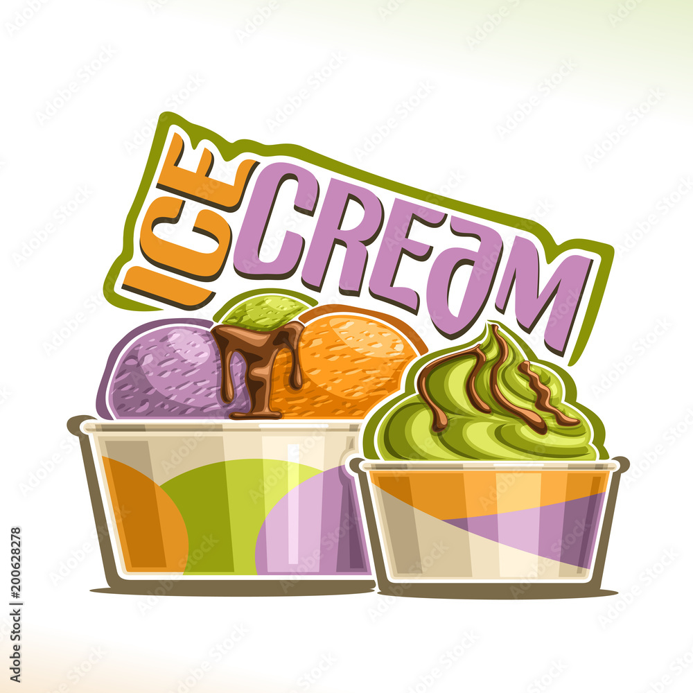 Vector illustration of natural Ice Cream, poster with soft serve ...