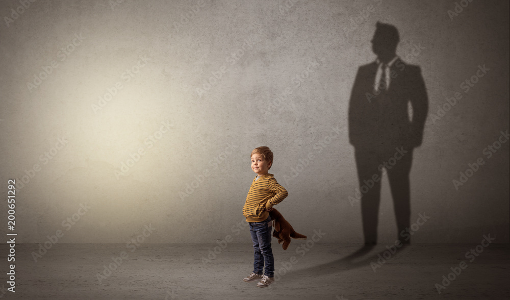 Little boy imagine that he will be businessman and illustrating his ...