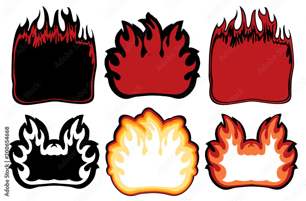 Vector set of logo symbols of fire image with place for text. Flame ...