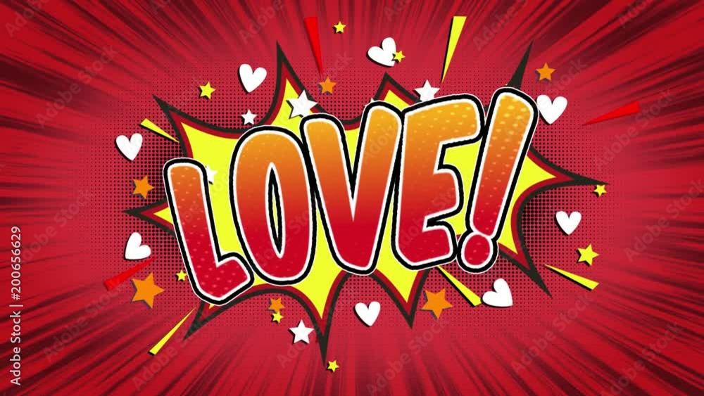 love Word Retro Cartoon Comic Bubbles Popup Style Expressions Colored ...