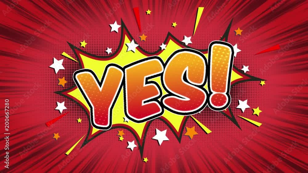 yes Word Retro Cartoon Comic Bubbles Popup Style Expressions Colored ...