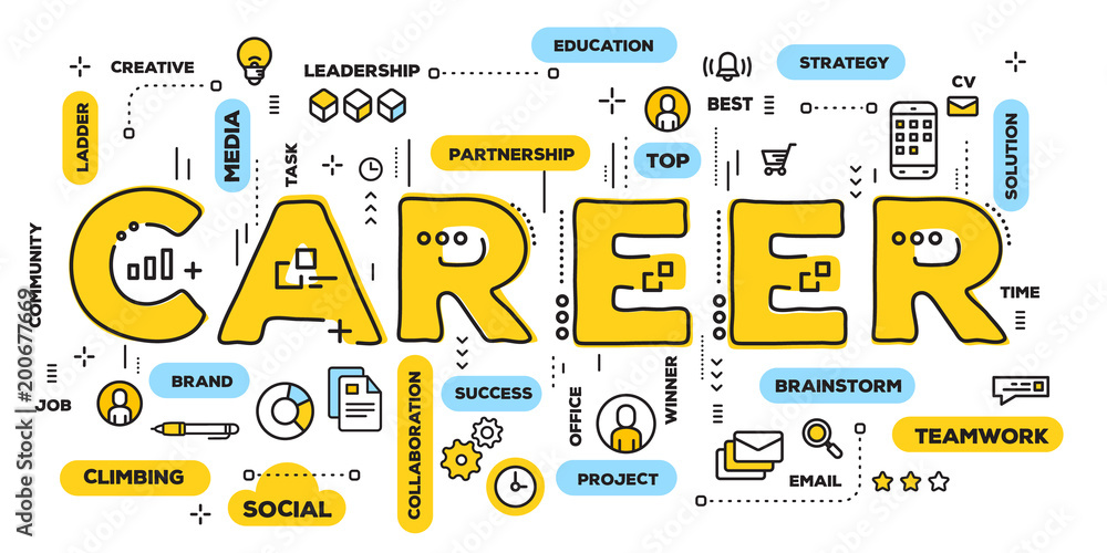 Vector creative illustration of career yellow word lettering typography ...