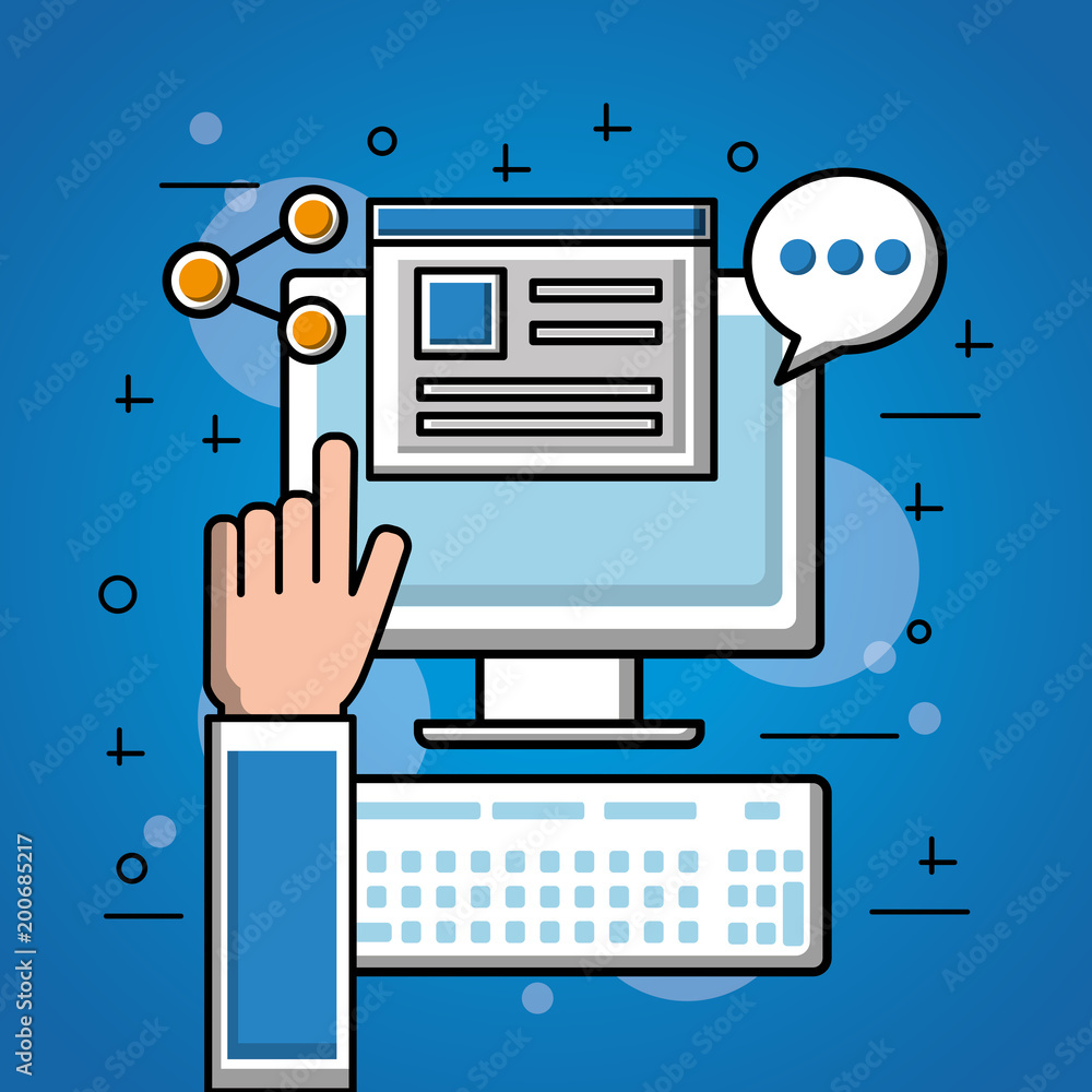 people social media hand point screen share document computer message ...
