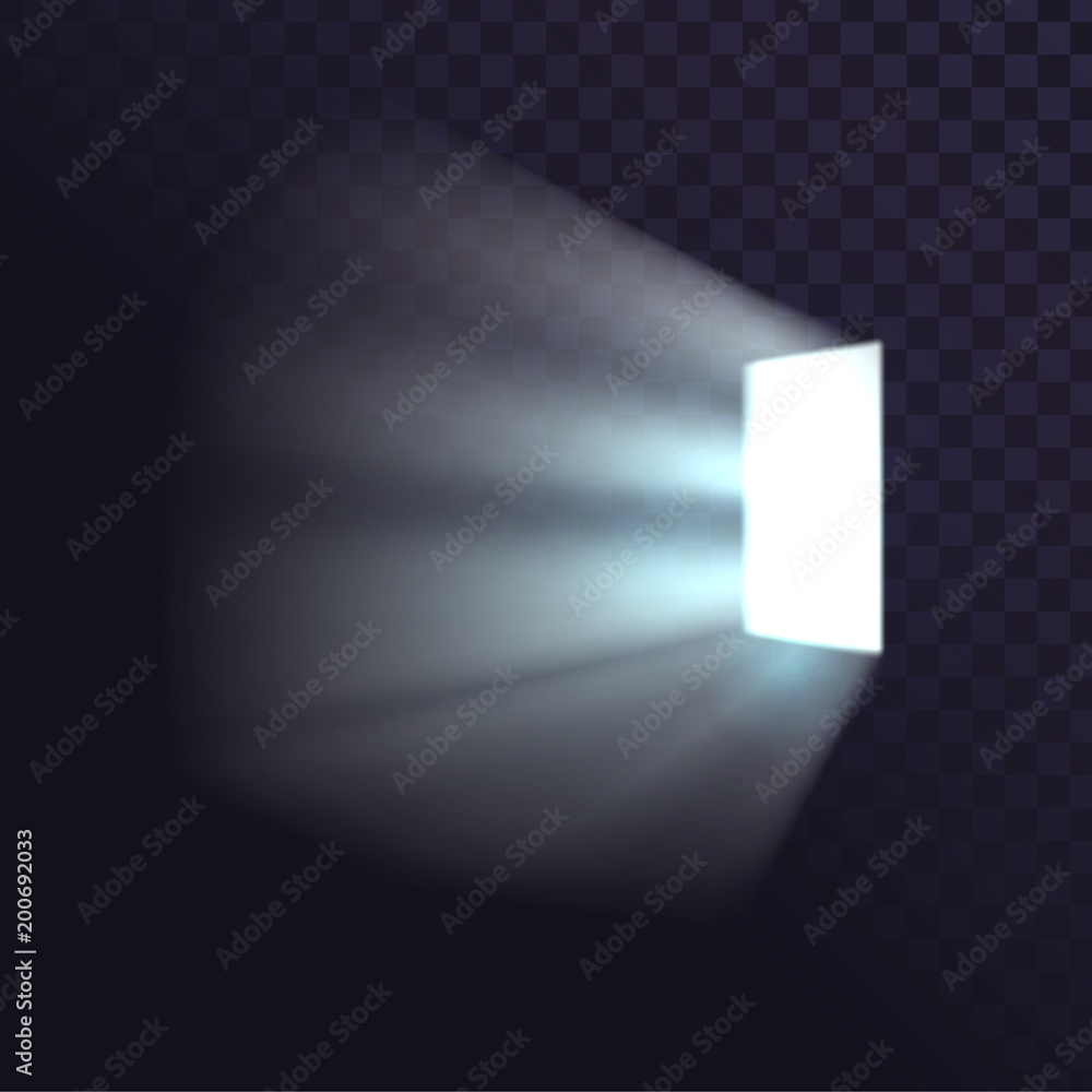 Isolated Door From A Dark Room A Bright Light A Window A Square Light Source Stock Vector