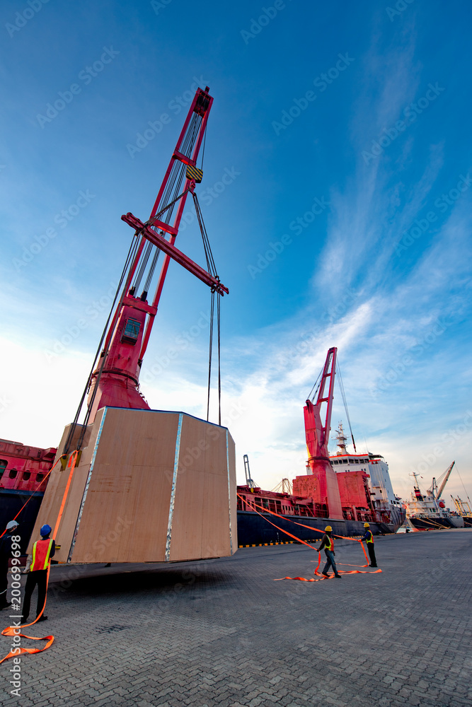 heavy lift packages cargo shipment lifting by the jumbo ship crane for ...