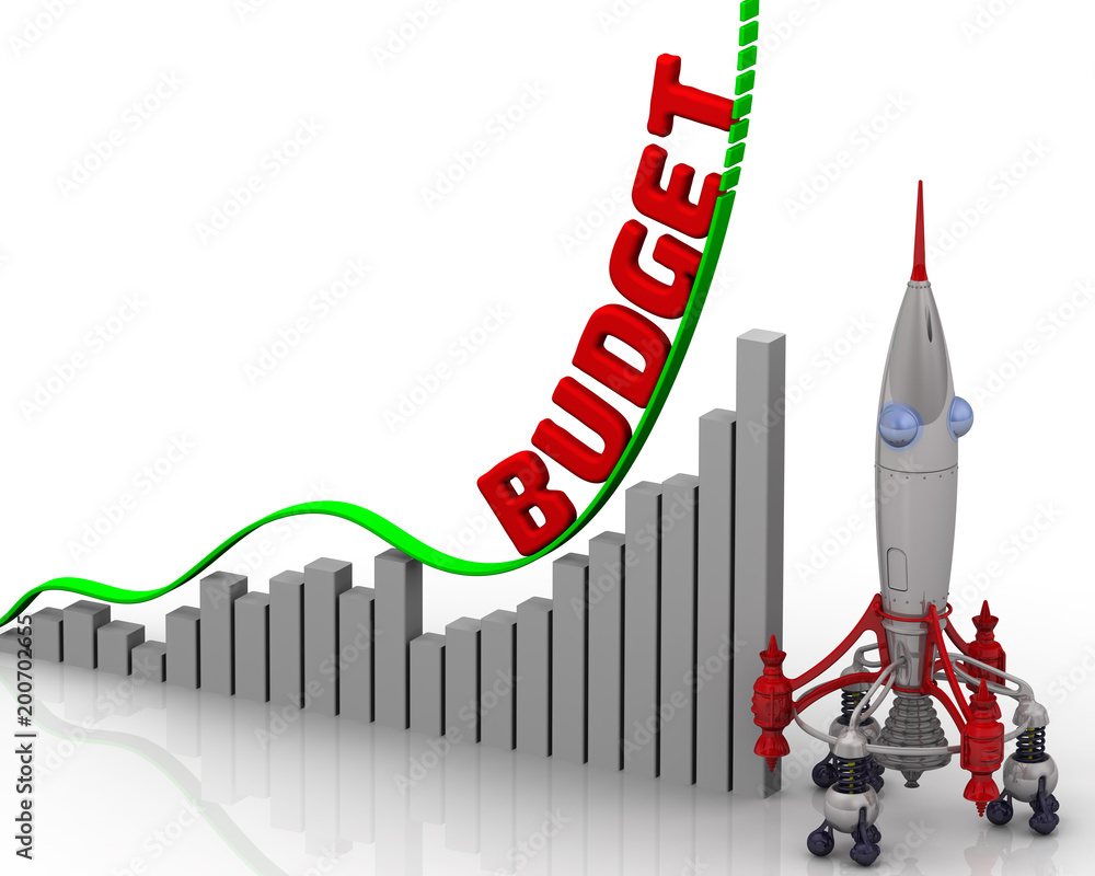 The graph of budget growth. Graph of rapid growth with word BUDGET and ...