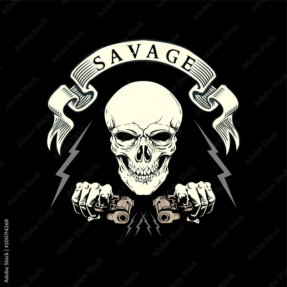 Savage Skull Gangster gun Stock Vector | Adobe Stock