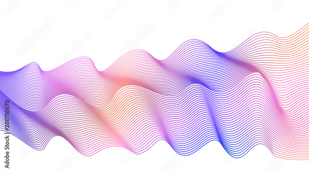 Wavy line art pattern on white background. Vector abstract blue, purple ...