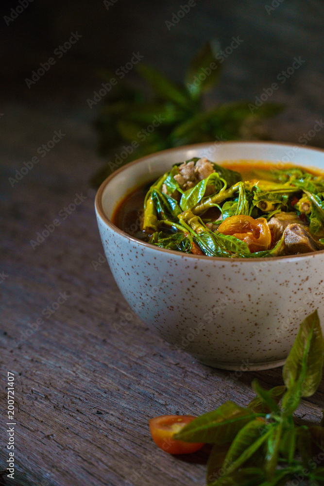 Traditional cuisine and recipe menu in Northern of Thailand."Ficus ...