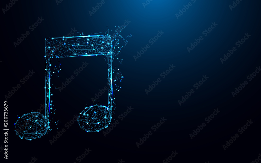 Abstract music note form lines and triangles, point connecting network ...