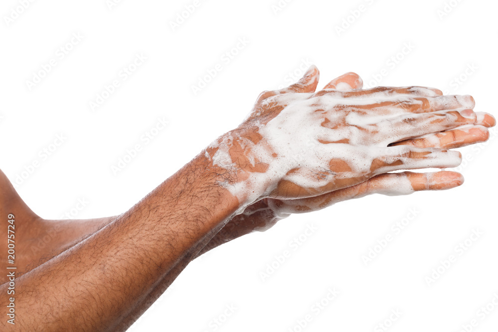 Black man washing hands isolated on white background Stock Photo ...