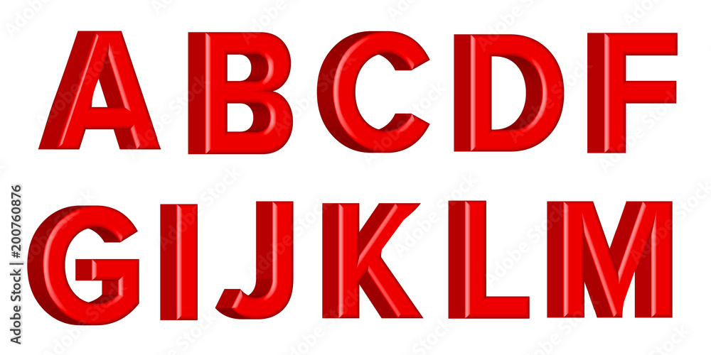 Font set with letters Glossy red paint letters. 3D render of bubble ...