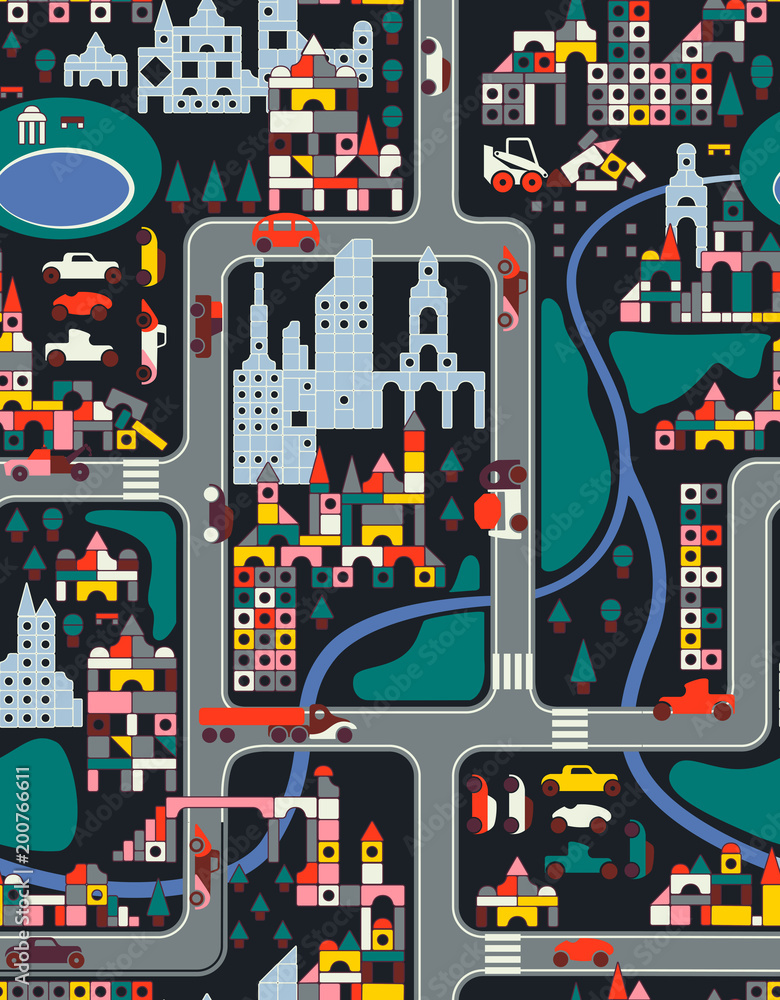 toy city and roads, map, cars Stock Vector | Adobe Stock