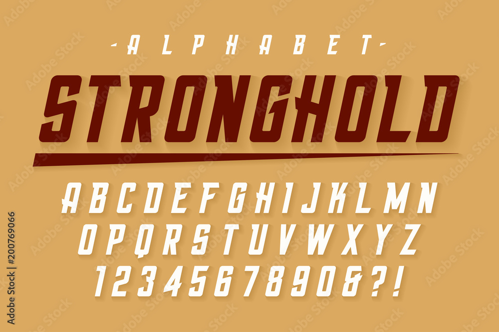 Vector condensed strong display font design, alphabet, character set ...