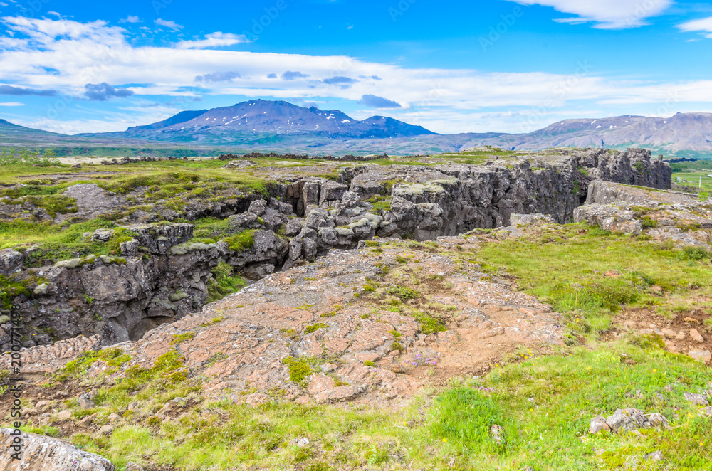 A view of the mid-Atlantic ridge of thingvellir. A well-known location ...