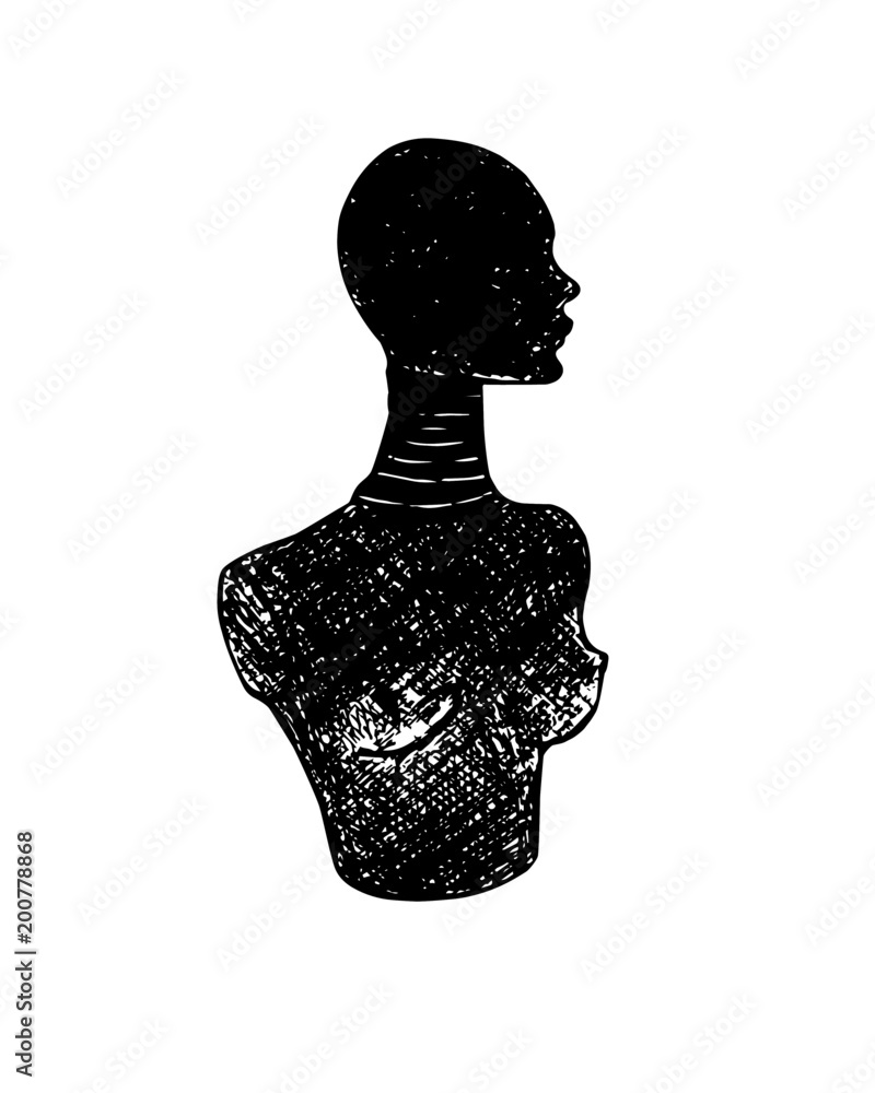 Women's bust. Hand drawing of a woman with bare Breasts on white ...