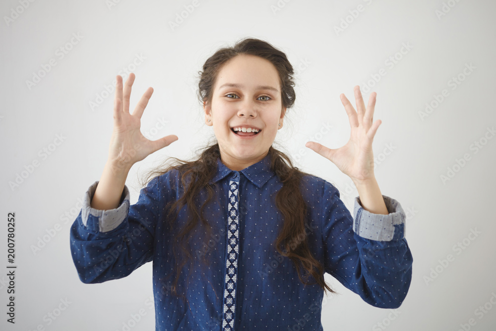 Signs Gestures And Body Language Concept Isolated Shot Of Cheerful