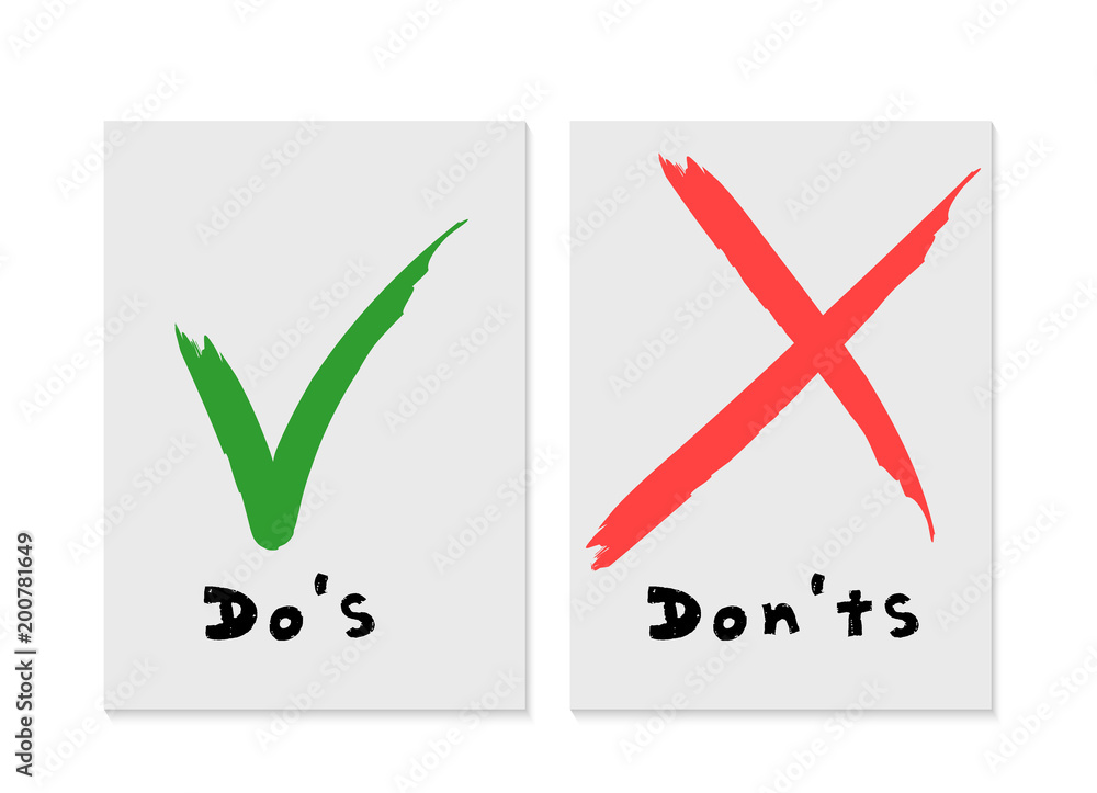 Handwritten Do and Dont check tick mark and red cross checkbox icons ...