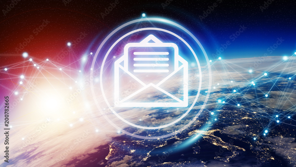 Emails exchanges on planet Earth 3D rendering ilustración de Stock ...