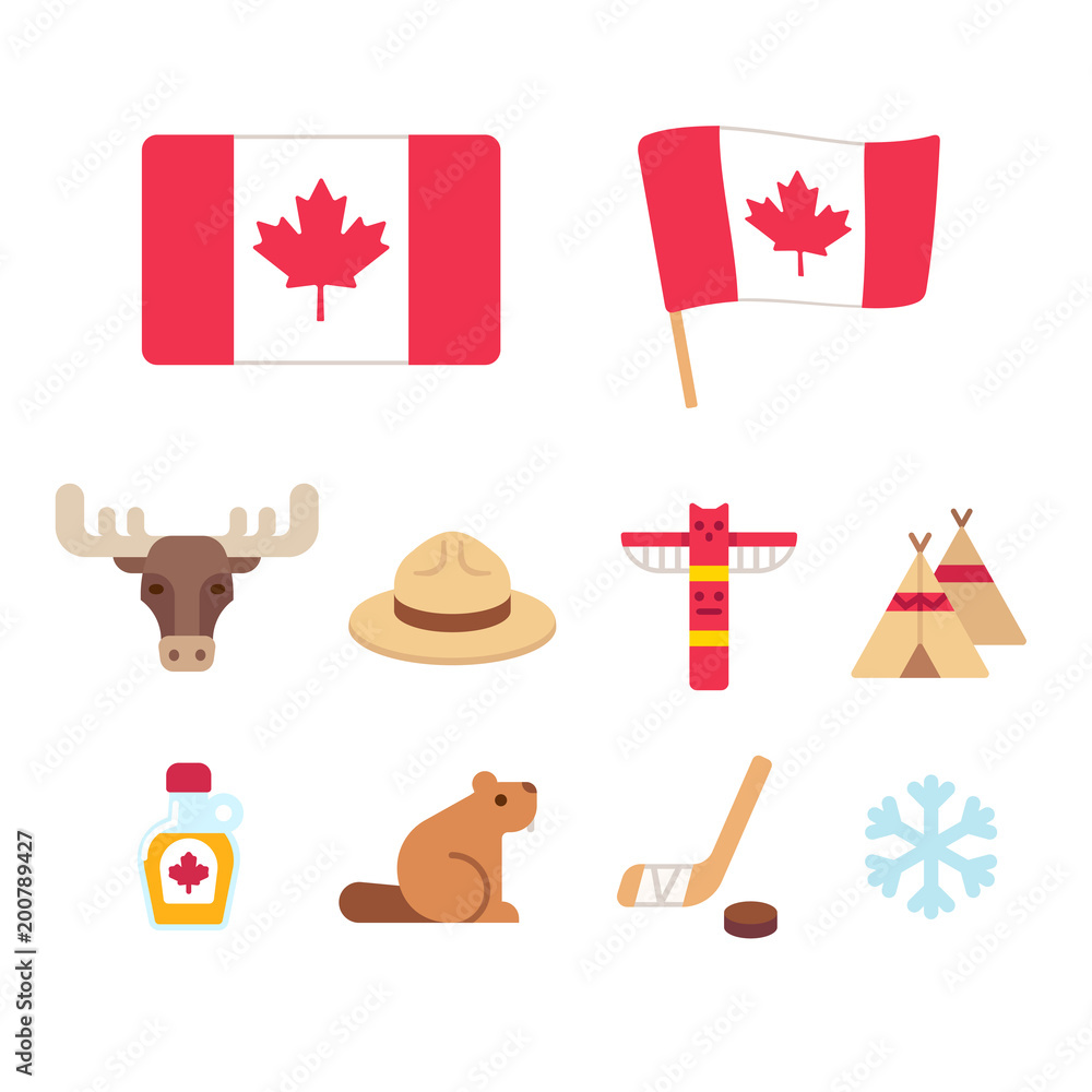 Canada cartoon icons set Stock Vector | Adobe Stock