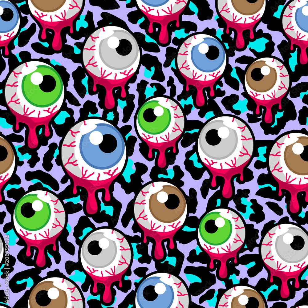 Vector seamless pattern with the bloody zombie or alien eyeballs ...