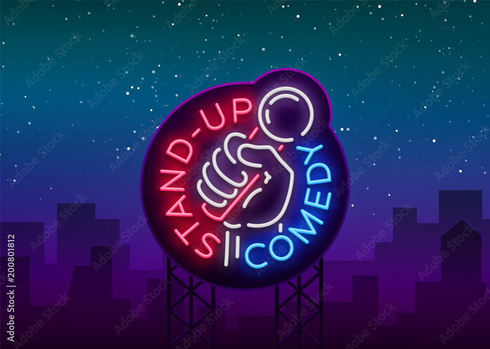 Comedy Show Stand Up invitation is a neon sign. Logo, Emblem Bright ...