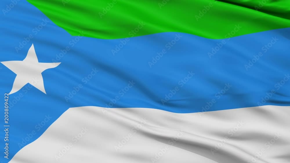 Jubaland closeup flag, city of Somalia, realistic animation seamless ...