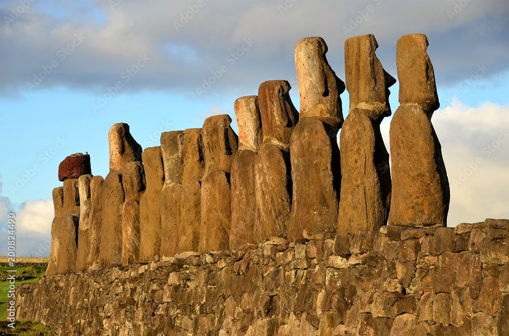 All 15 Moais of Ahu Tongariki Lined Up in Sem-Profile and Facing Rano ...