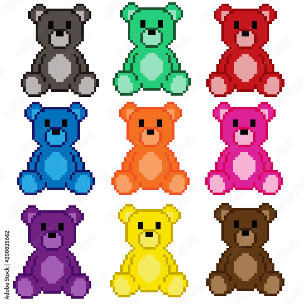 Pixel art teddy bear collection Stock Vector | Adobe Stock
