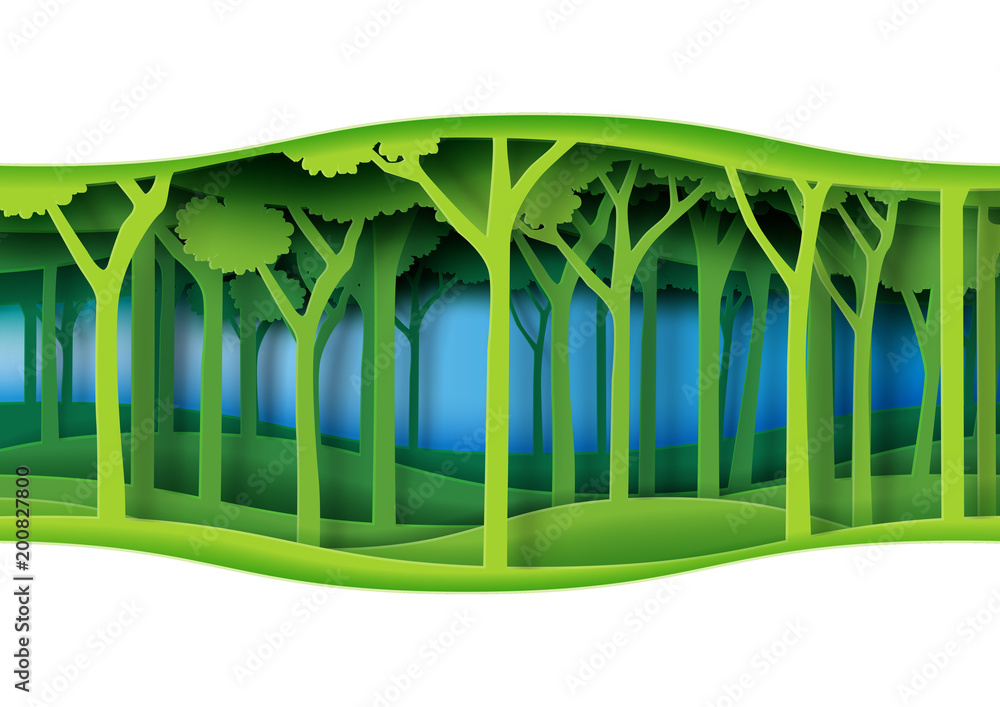 Green abstract nature forest with origami paper layer cut abstract ...