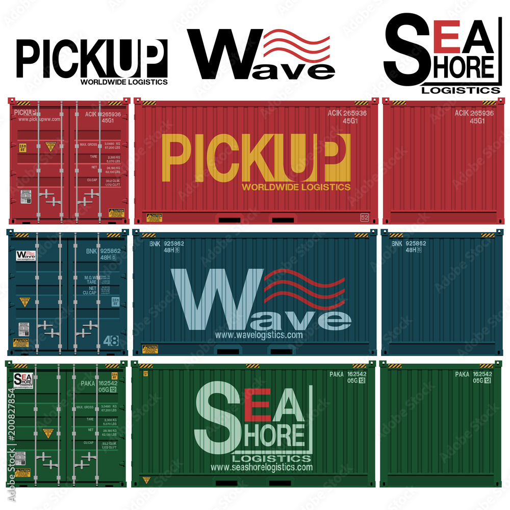 set of isolated container with logo on transparent background. There ...