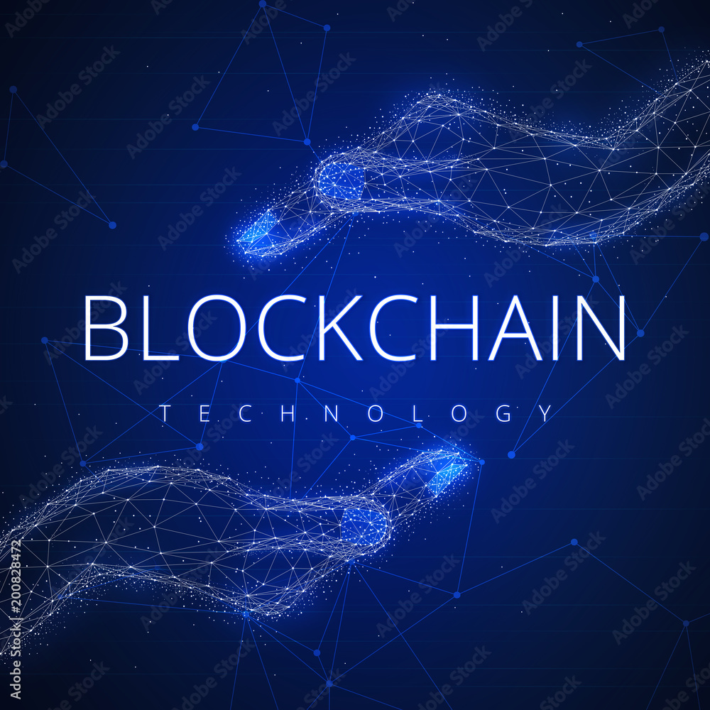Blockchain technology on futuristic hud background with glowing polygon ...