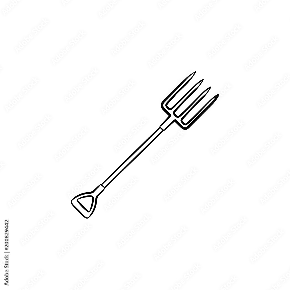 Pitchfork hand drawn outline doodle icon. Agricultural equipment ...