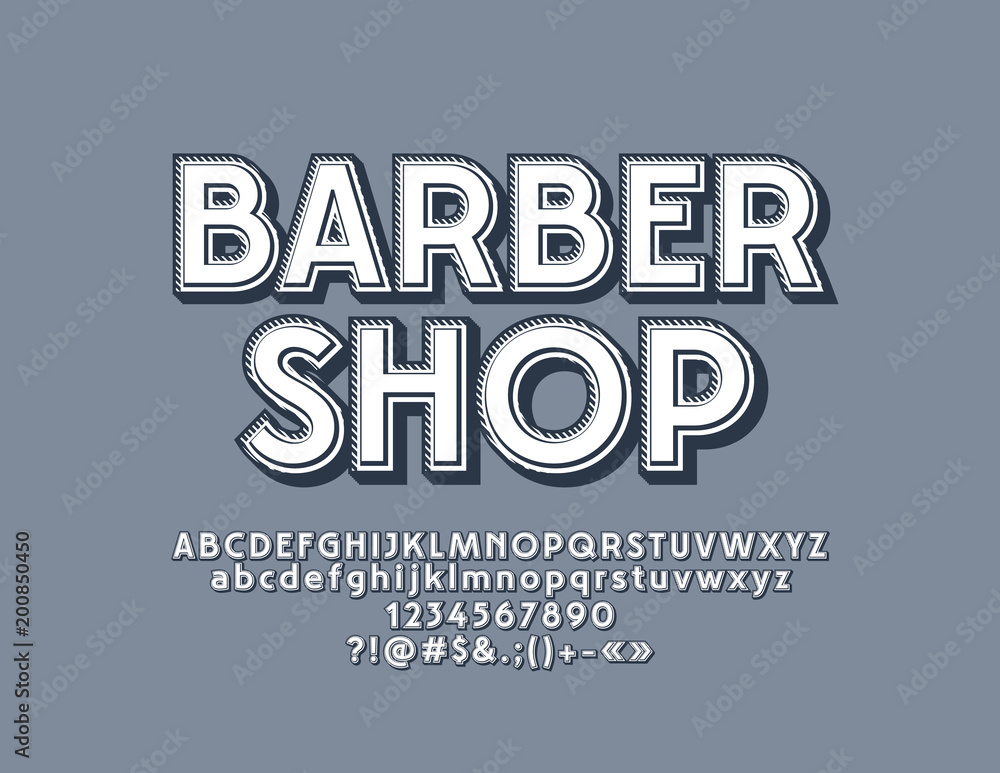 Vector hipster style sign Barber Shop. White and grey retro Font ...